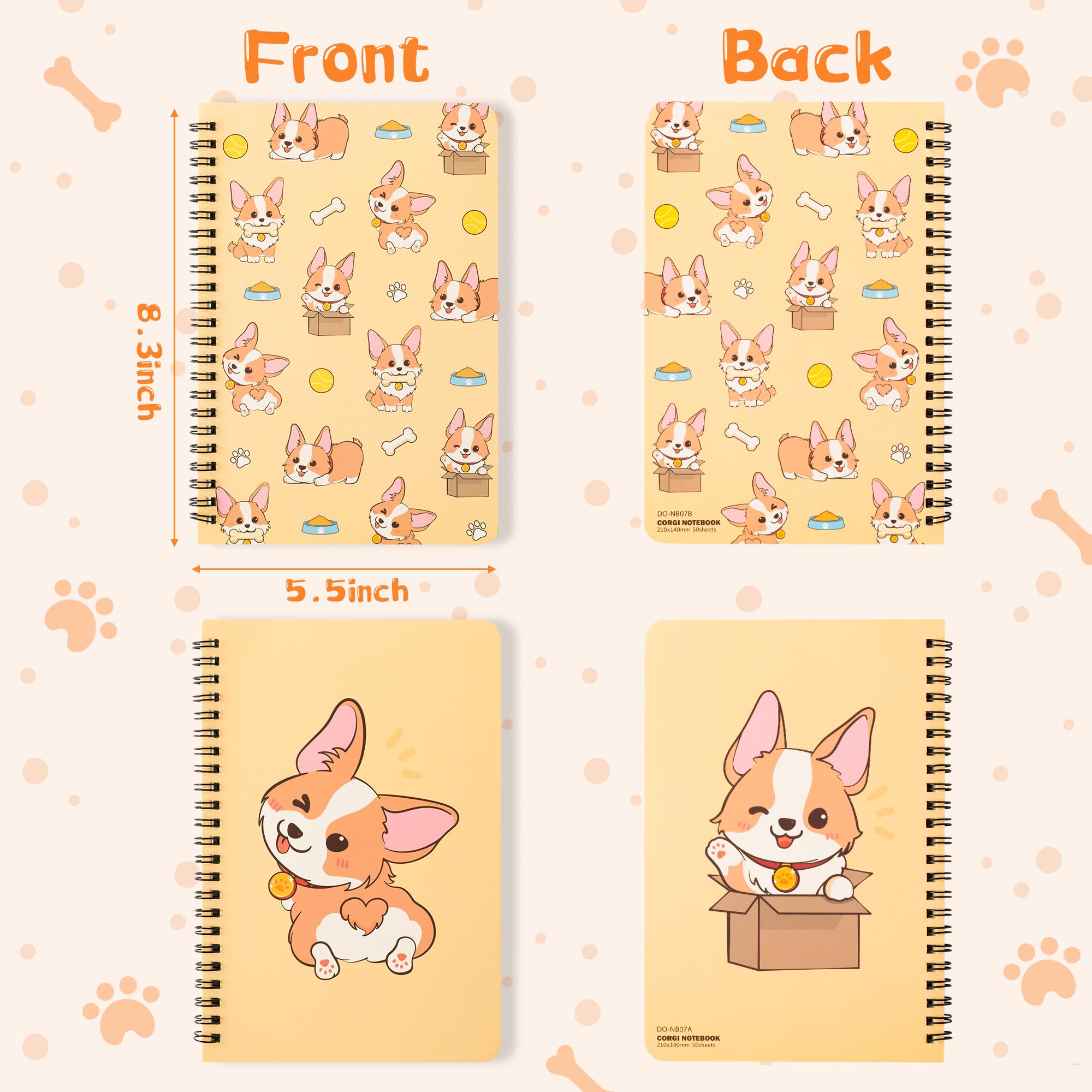 Xqumoi Corgi Sticky Note A5 Notebooks Pen Stationery Set - Corgi Self-Stick Notes Pads 2 Pack Spiral Notebooks Black Gel Ballpoint Pen Back to School Office Supplies Teacher Appreciation Gift with Box