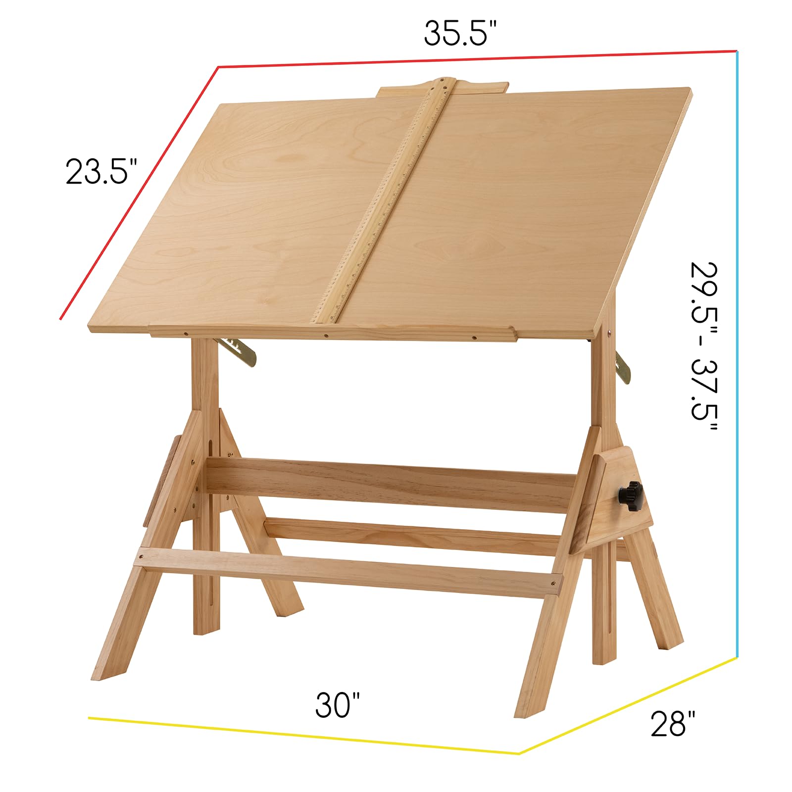 MEEDEN Solid Wood Drafting Table, Artist Drawing Desk, Writing Desk Studio Desk, Art Craft Table with Adjustable Height and Tiltable Tabletop for Artwork, Graphic Design, Reading