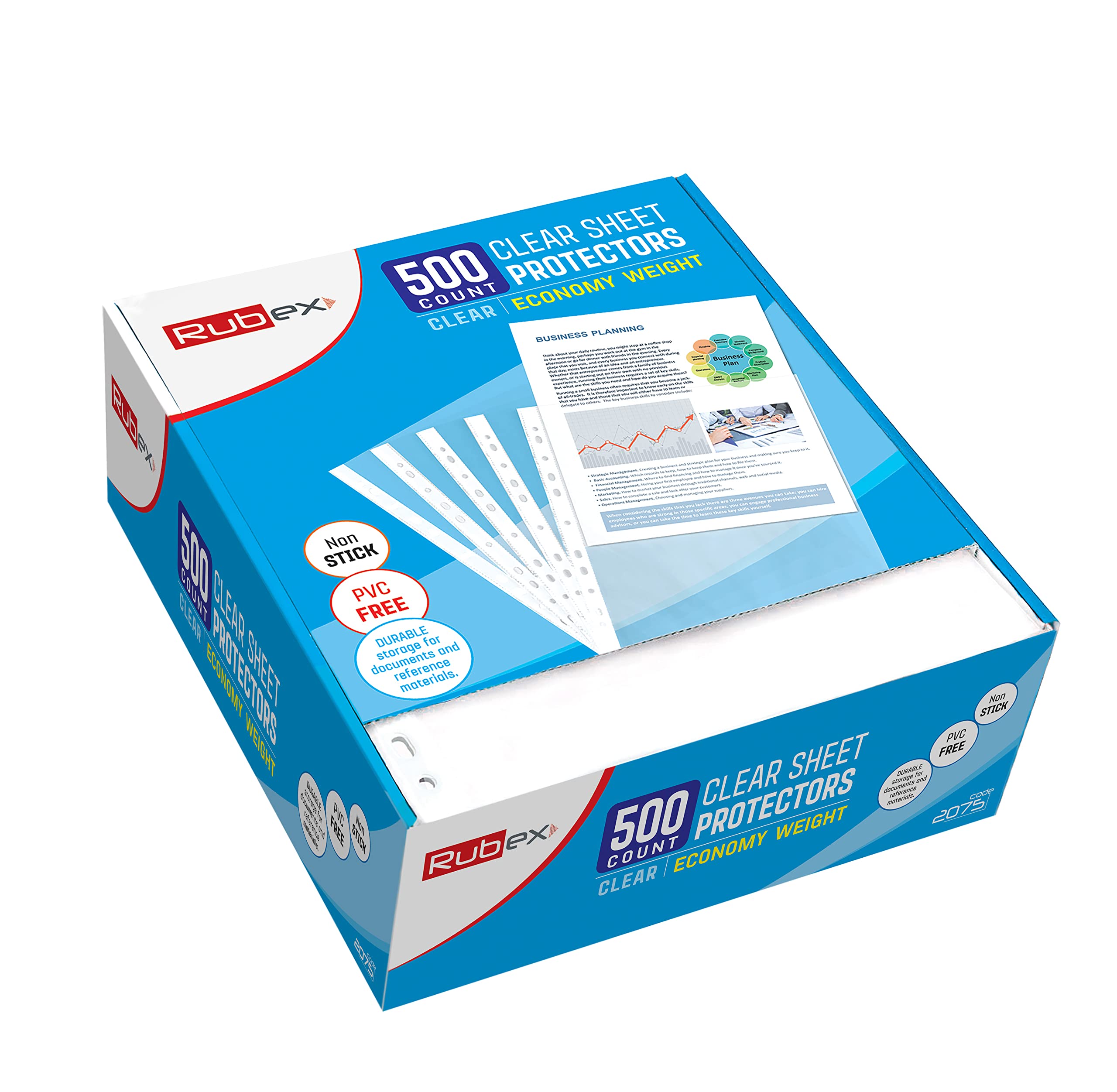 Rubex Sheet Protectors 8.5 x 11 inch Clear Page Protectors Plastic Sleeves Reinforced 11 Hole fit for 3 Ring Binder Top Loading 9.25 x 11.25 inch (500 Sheets)