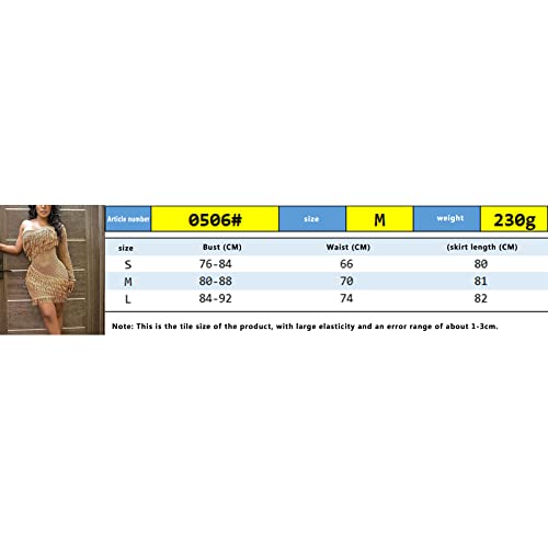 Fladdswed Women Summer Slim Fit Dress Fringe Embellished One Shoulder Long Sleeve Design Tassel Cutout See Through Dress (Camel-One Shoulder, M)