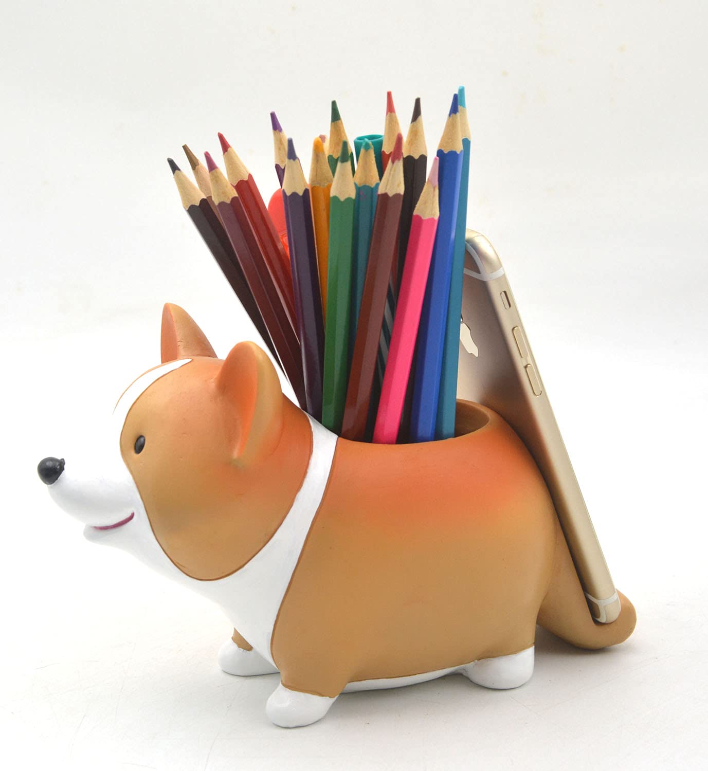 MONMOB Creative Cute Desk Accessories Corgi Pen Pencil Holder with Phone Stand Pen Cup Office Decor Home Office School Desk Decor Corgi Gift for Women Men