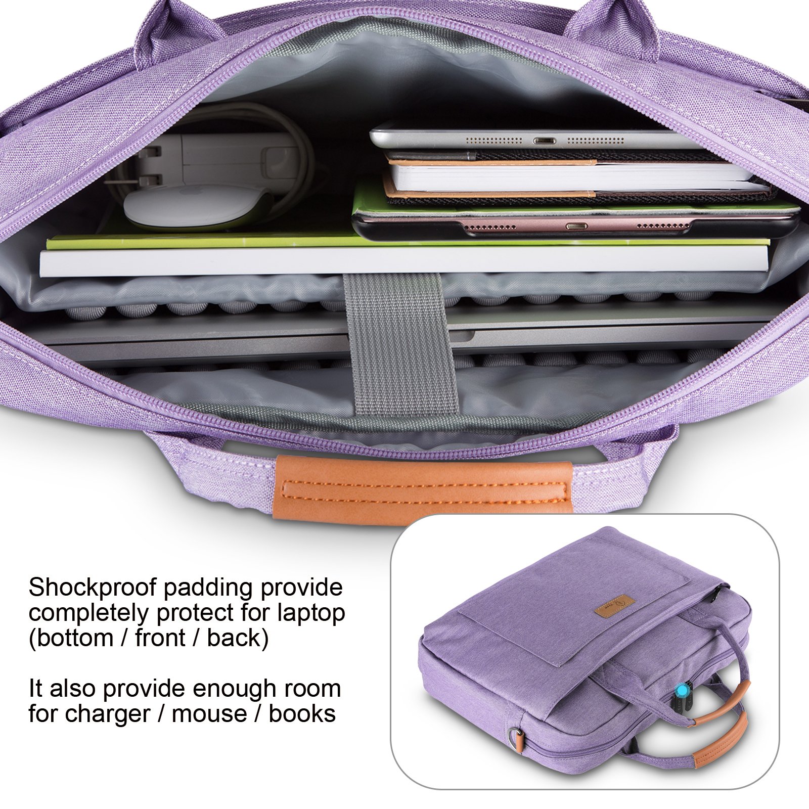 E-Tree Laptop Bag for Women, 15.6 inch Shockproof Padded Laptop Case Briefcase Computer Bag Messenger Bag Work Bag 15 inch Purple