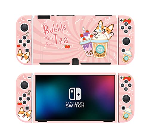 RELMUD Protective Case for Nintendo Switch OLED - Corgi Drink Bubble Milk Tea - Soft Anti-Scratch Shock-Absorption Slim Cover Shell for Nitendo Switch OLED Console