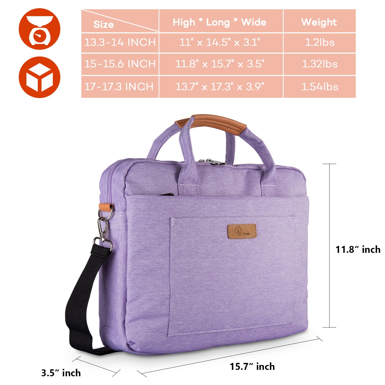 E-Tree Laptop Bag for Women, 15.6 inch Shockproof Padded Laptop Case Briefcase Computer Bag Messenger Bag Work Bag 15 inch Purple