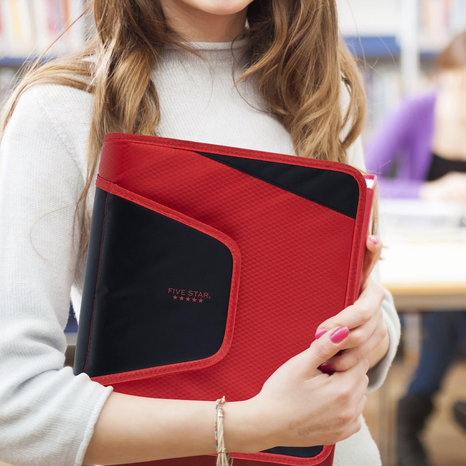 Five Star Zipper Binder, 1-1/2 Inch 3-Ring Binder for School, 3 Pocket Expanding File, 500 Sheet Capacity, Red (72206)