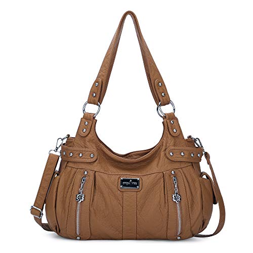 Women Handbags Shoulder Bags Washed Leather Satchel Tote Bag Mutipocket Purse (AK19244-3#8521#194L.BROWN1)