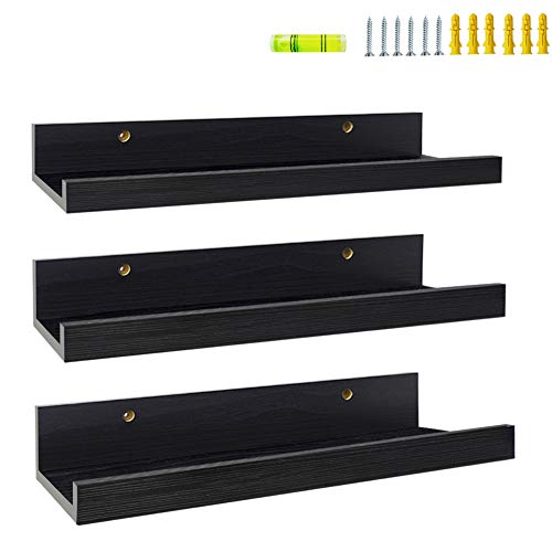 16 Inch Black Floating Shelves Set of 3, Picture Ledge Wall Mount Shelf for Bedroom, Living Room, Office, Kitchen