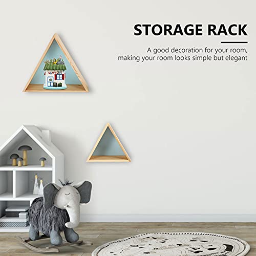 VOSAREA 2Pcs Wood Triangle Floating Shelf Wall Mount Geometric Wooden Box Hanging Shadow Boxes Display Rack Wall Decor for Bedroom Nursery Living Room