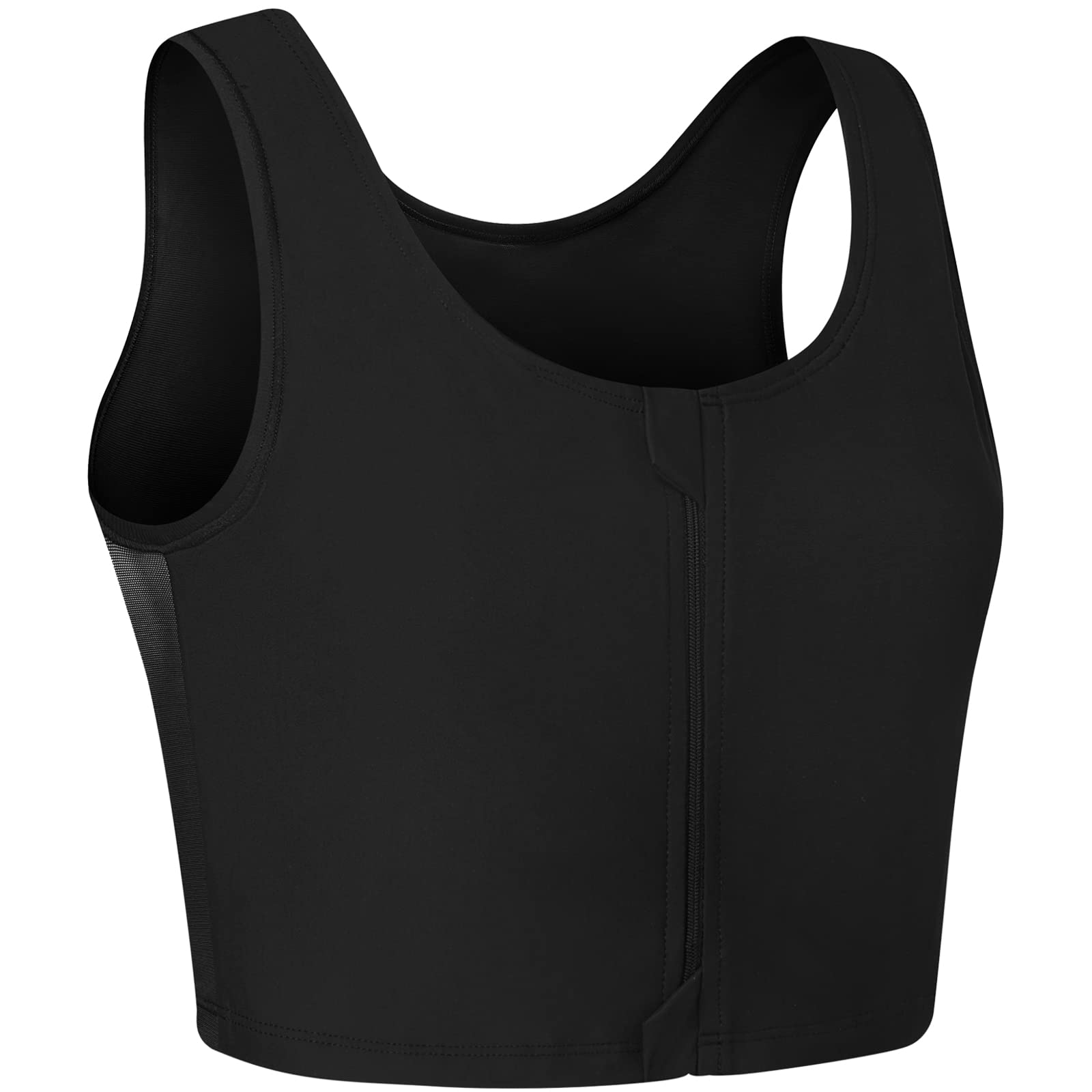 XUJI Women Transgender FTM Zip Up Breathable Half Chest Binder Tank Top (B, S) Black
