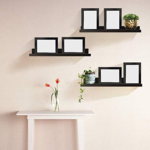 16 Inch Black Floating Shelves Set of 3, Picture Ledge Wall Mount Shelf for Bedroom, Living Room, Office, Kitchen