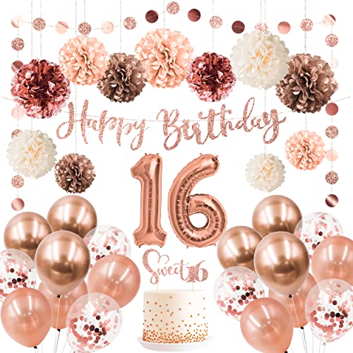 INFITE Sweet 16th Birthday Party Decorations Rose Gold Decor Party Supplies