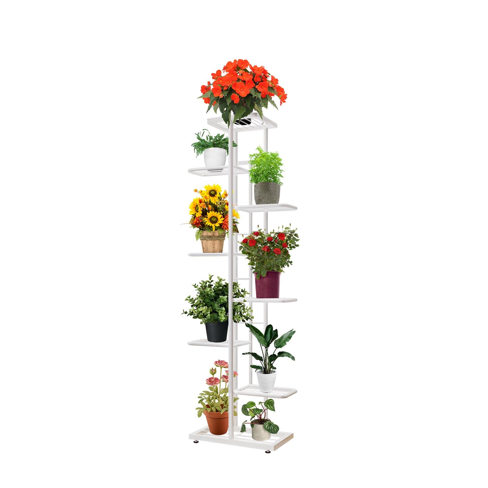 MTB Garden 8 Tier Metal Plant Stand for Indoor Outdoor Flower Pot Display Planter Shelf, White