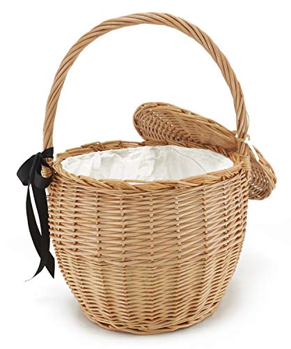 Miuco Womens Wicker Basket Bag Handmade Straw Rattan Bamboo Bag With Lid Handbag Medium