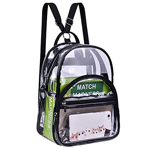 Oraben Small Clear Backpack Stadium Approved,Small Clear Purse Backpack Clear Cute Daypacks Convertible Shoulder Bag Clear Bag for Women Girls (Black,Small)