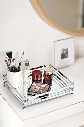 Gurfuy Acrylic Decorative Mirror Tray Perfume Vanity Jewelry Tray Makeup Tray for Dresser, Bathroom, Bedroom (Sliver)