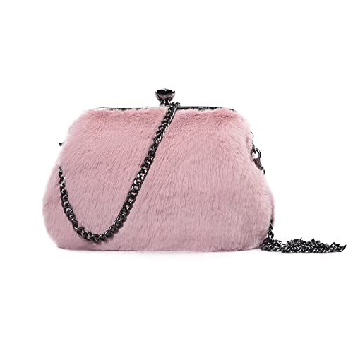 Fur Story Purses for Women Fluffy Crossbody Bag Faux Fur Shoulder Bag with rhinestone Button Fuzzy Plush Purses for Women Girls