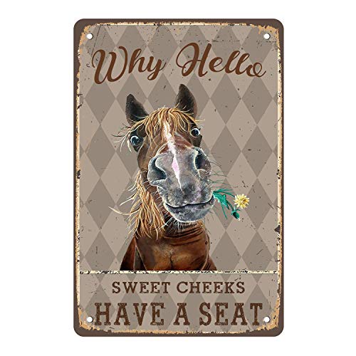 Crapopo Sweet Cheeks Horse Wall Decor,Hello Decorative Tin Sign Funny,Cheeky Horse Retro Poster Paintings Cute Hello Horse Decoration Home Bedroom Livingroom Bathroom Decor Picture,8x12inch