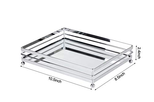 Gurfuy Acrylic Decorative Mirror Tray Perfume Vanity Jewelry Tray Makeup Tray for Dresser, Bathroom, Bedroom (Sliver)