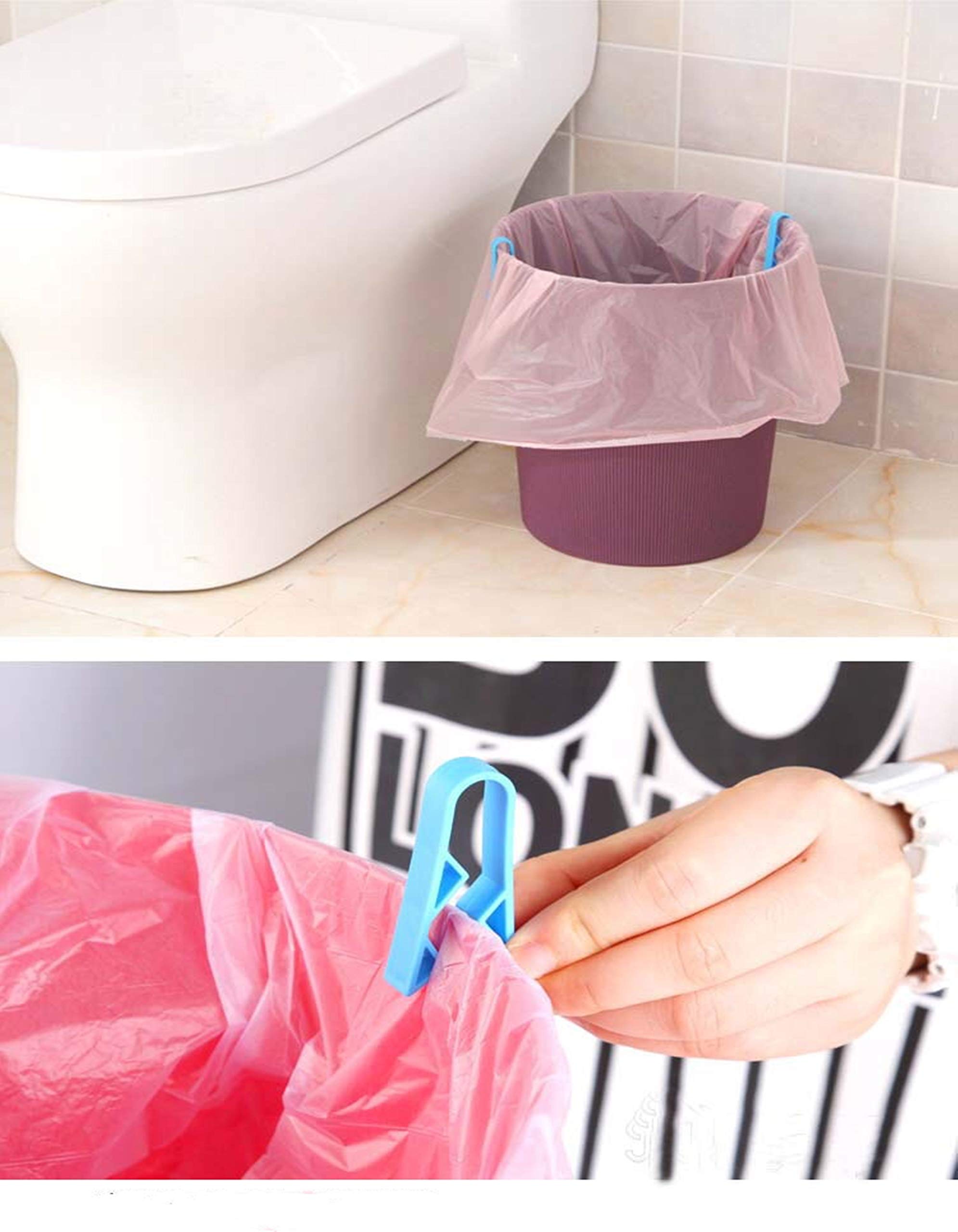 Wanton Trash Can Waste Basket Garbage Bin Clamp Garbage Rubbish Bag Clip Anti-Slip Fixation Clip Holder Blue