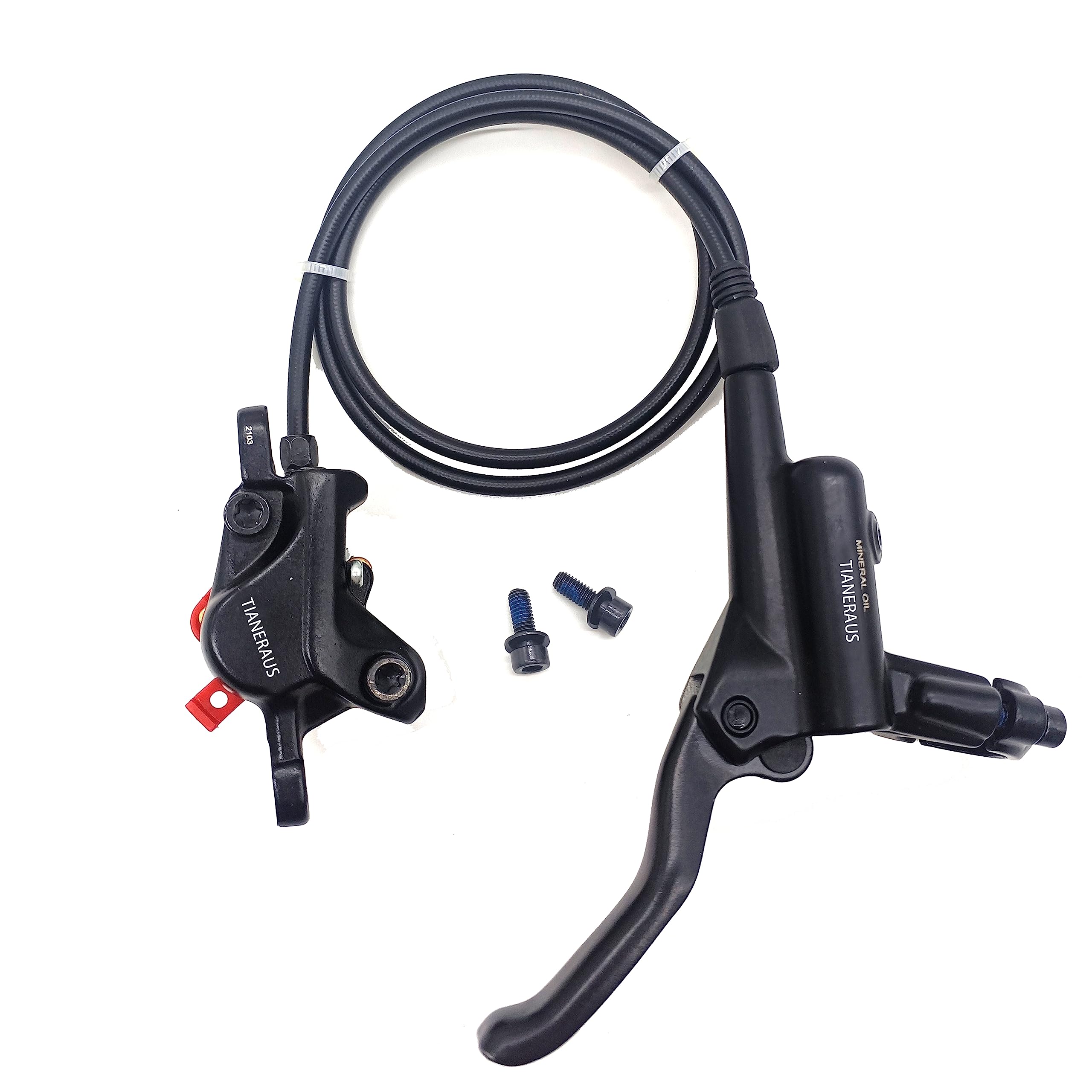 Mountain Bike Hydraulic Brake and Lever - Left Front 850mm Adapter Aluminum Alloy Hydraulic Bike Brakes, Post Mount, Resin Pads, Black