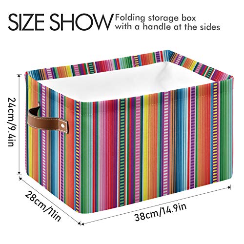 Mazeann Cinco De Mayo Serape Stripes Storage Basket Bin Collapsible Foldable for Clothes Toys Storage Cabinets Waterproof Storage Box 15 x 11 x 9.5 inches, Mexican Sarape Fiesta, 2PCS