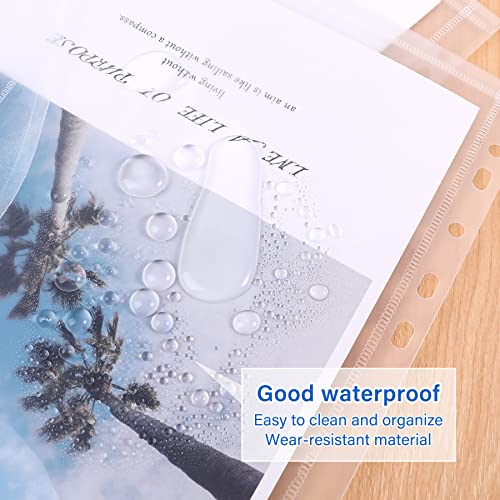 Vobou 12 Pack Plastic Envelopes Clear Binder Pocket 11 Holes Expandable Binder Folders for 2/3/4 Ring Document Pouch, Snap Button and Lable Poly Envelopes for School, Home and Office