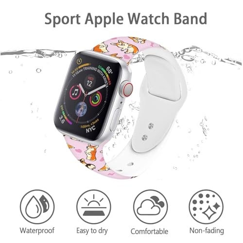 Cute Corgis Watch Bands Compatible with Apple Watch 38mm 40mm, Adjustable Kawaii Corgi Dogs Pattern Wristbands Soft Silicone Replacement Strap for iWatch Series 7 6 5 4 3 2 1 SE