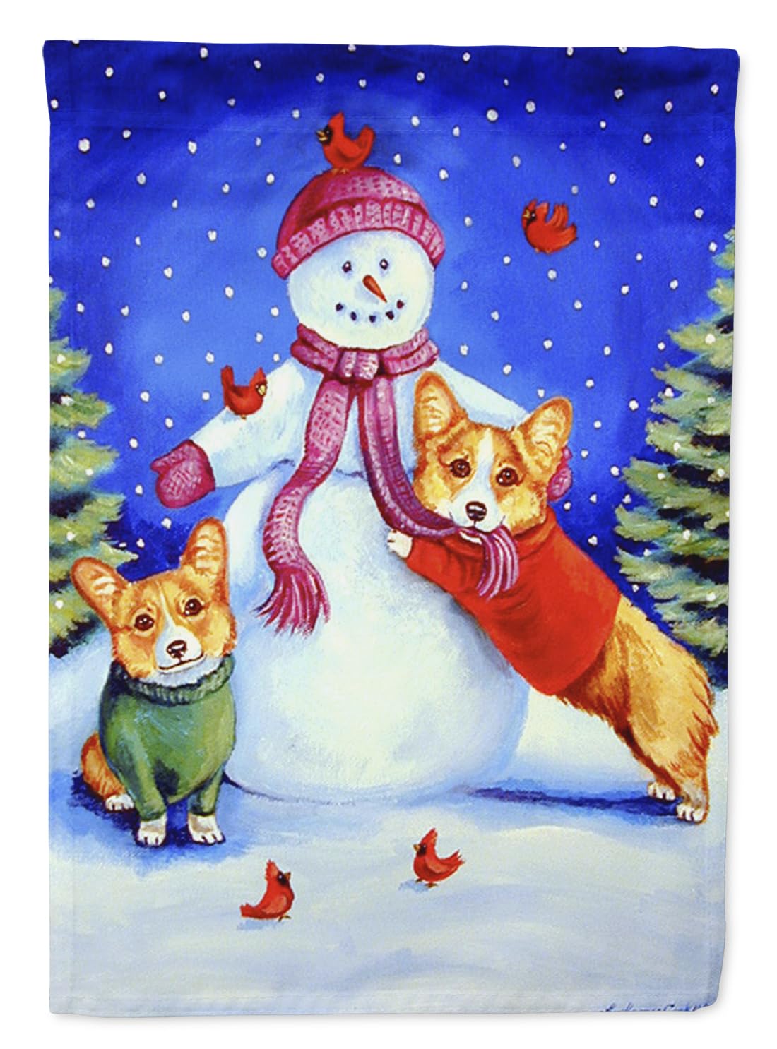 Caroline's Treasures 7048GF Snowman with Corgi Garden Flag Mailbox Flag Decorative Yard Flag Banner Outside Patio Artwork Yard Flower Beds, Garden Size, Multicolor