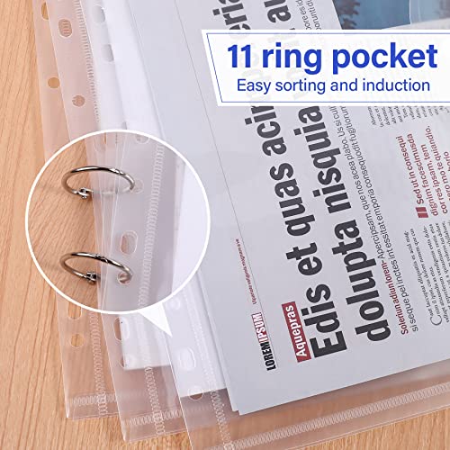 Vobou 12 Pack Plastic Envelopes Clear Binder Pocket 11 Holes Expandable Binder Folders for 2/3/4 Ring Document Pouch, Snap Button and Lable Poly Envelopes for School, Home and Office