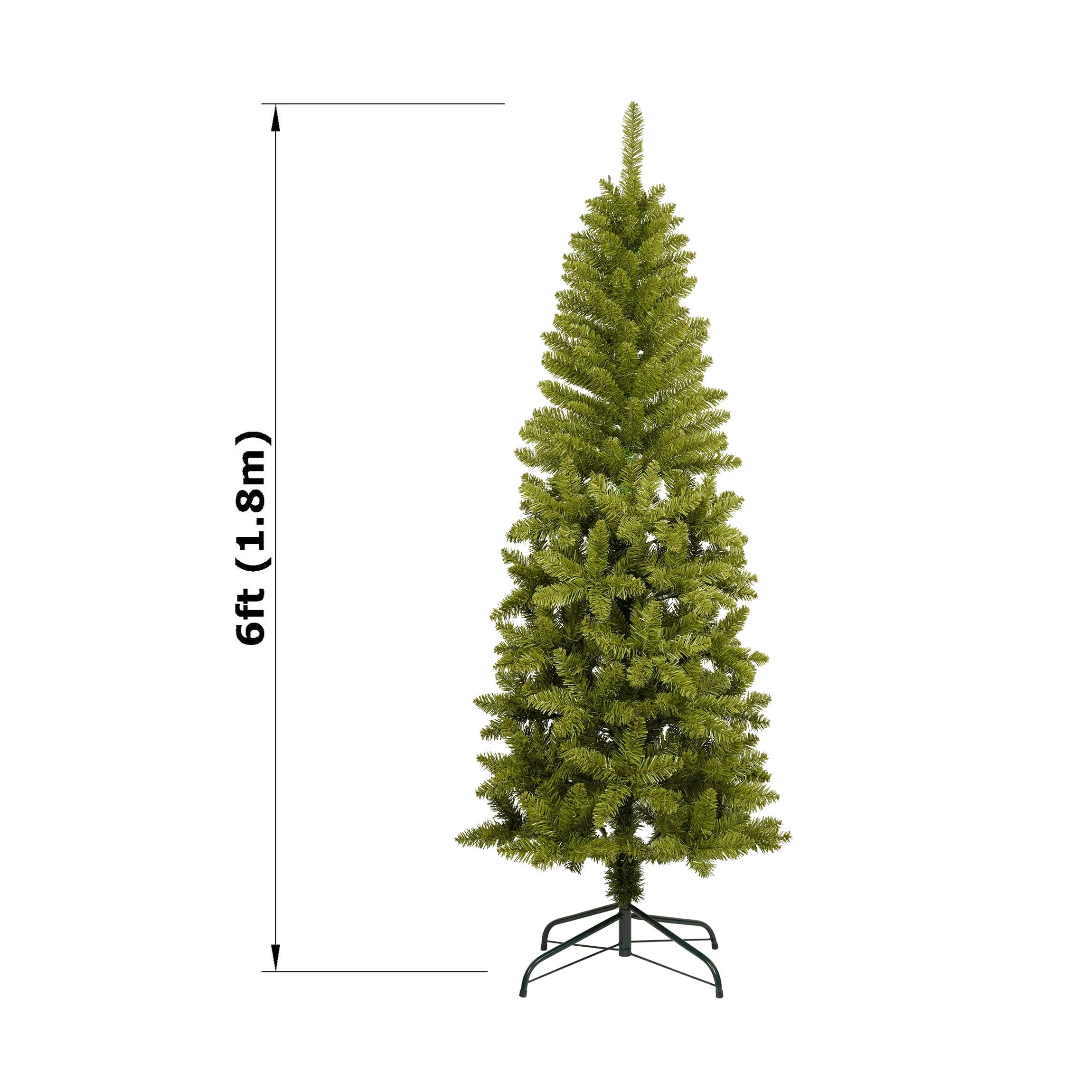 6 Feet Hinged Pencil Artificial Christmas Tree with Foldable Metal Stand, 460 Tips Recycled PVC Plastic, Kingswood Fir Green