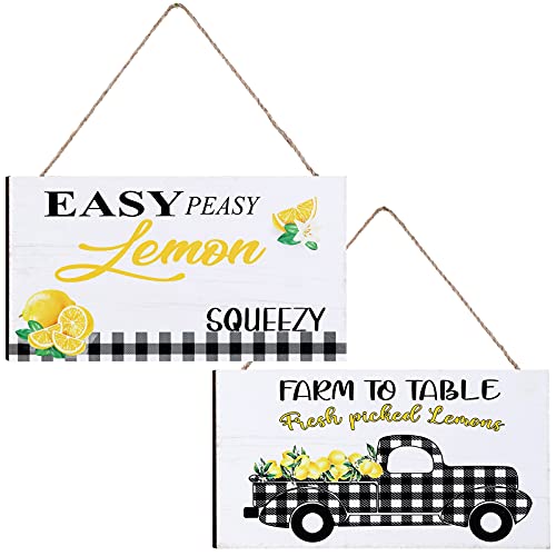 Jetec 2 Pieces Lemons Wooden Sign Lemon Kitchen Decor and Accessories Vintage Truck Sign Lemon Squeezy Wood Wall Decor Farm to Table Fresh Picked for Summer Home Kitchen Bar Coffee Wall Decoration