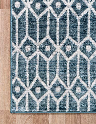 Rugs.com Lattice Trellis Collection Rug – 7' x 10' Blue Low-Pile Rug Perfect for Living Rooms, Large Dining Rooms, Open Floorplans