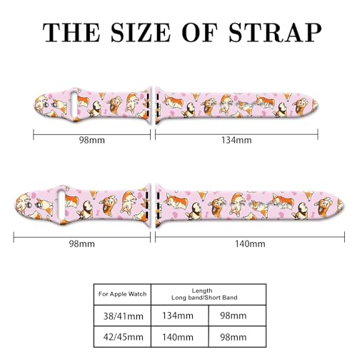 Cute Corgis Watch Bands Compatible with Apple Watch 38mm 40mm, Adjustable Kawaii Corgi Dogs Pattern Wristbands Soft Silicone Replacement Strap for iWatch Series 7 6 5 4 3 2 1 SE