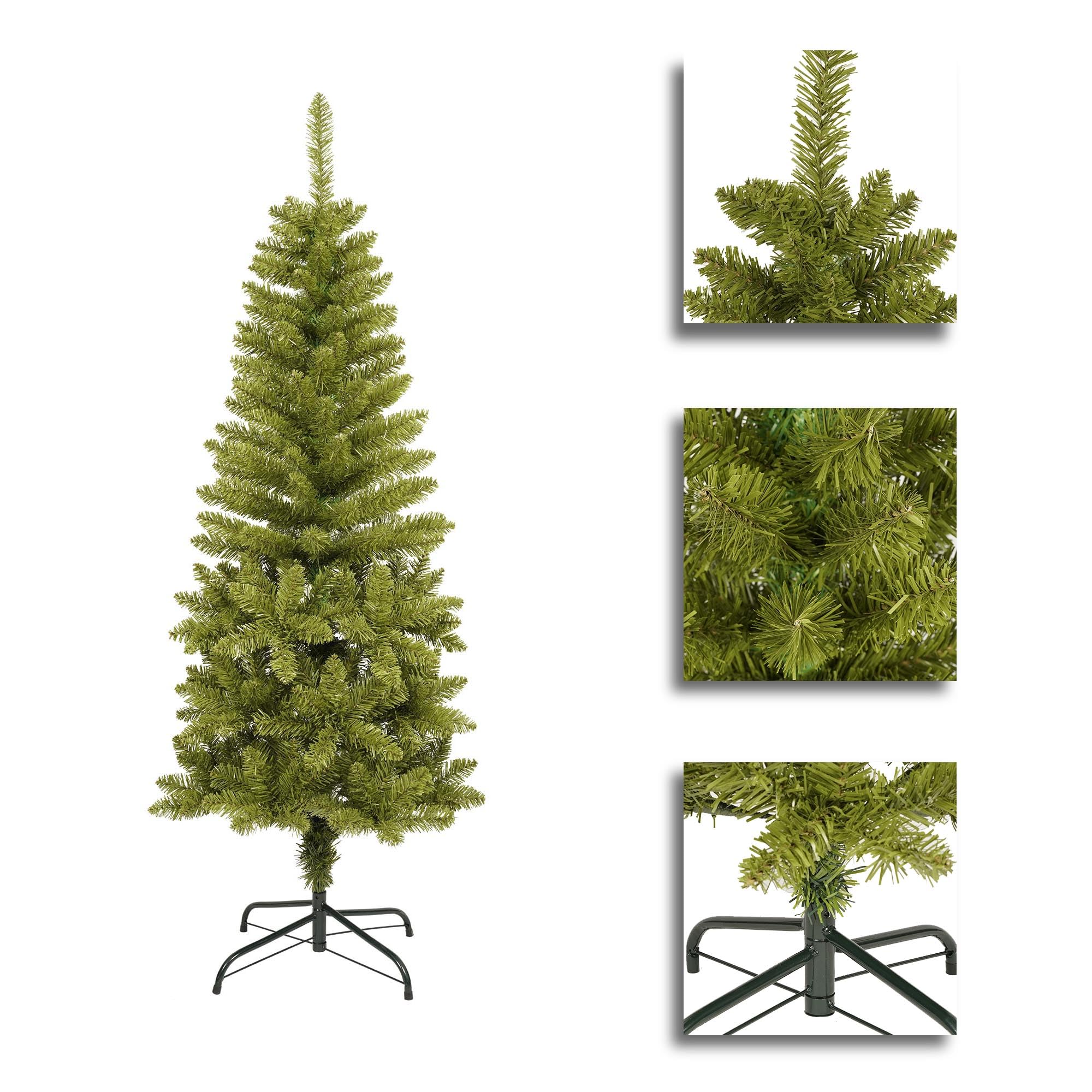 6 Feet Hinged Pencil Artificial Christmas Tree with Foldable Metal Stand, 460 Tips Recycled PVC Plastic, Kingswood Fir Green