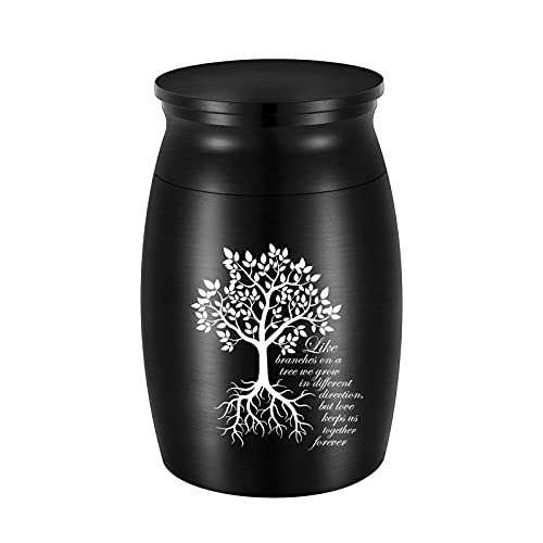 Small Urn for Ashes 3 Inches Mini Tree of Life Aluminum Urn for Human Ashes Cremation Funeral Ash Holder - Like Branches on a Tree we Grow in Different Direction，but Love Keeps us Together Forever