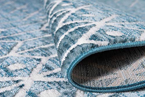Rugs.com Lattice Trellis Collection Rug – 7' x 10' Blue Low-Pile Rug Perfect for Living Rooms, Large Dining Rooms, Open Floorplans