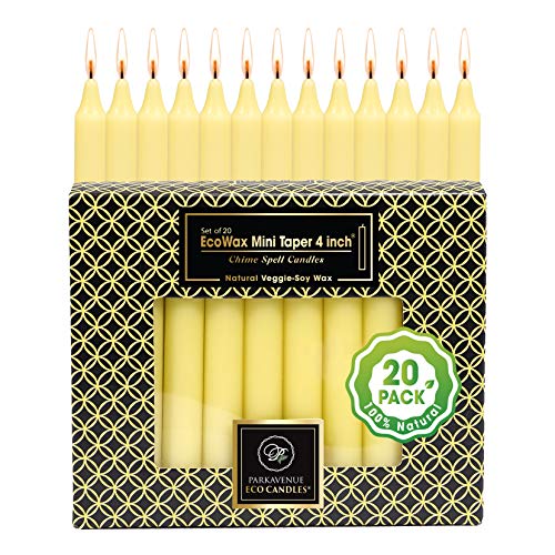CocoSoy Organic Mini Taper 4" Hand-Poured Botanical Candle for Spells Chime Rituals Prayer Witchcraft Supplies. Cute Party Birthday Candles. Premium Coconut Soy Wax 20-Pack Yellow Candles