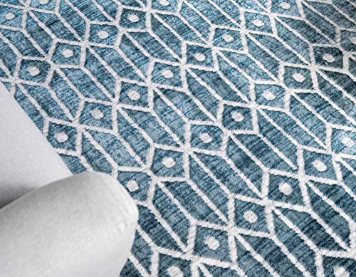 Rugs.com Lattice Trellis Collection Rug – 7' x 10' Blue Low-Pile Rug Perfect for Living Rooms, Large Dining Rooms, Open Floorplans