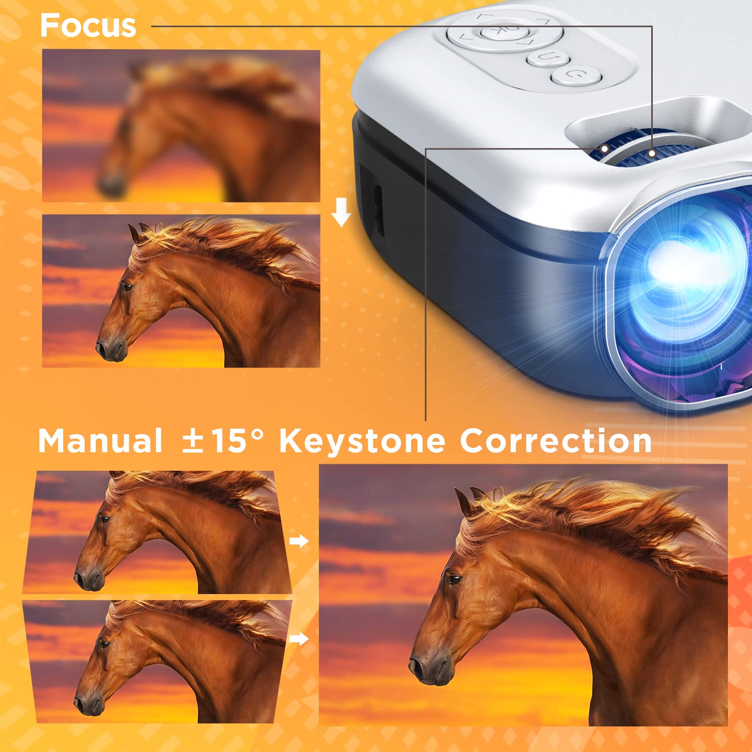 MOOKA WiFi Projector, 1080P Full HD Supported 200" Video Projector, 8000L Mini Projector, Movie Home Theater for TV Stick, Video Games, HDMI/USB/AUX/AV/PS4, iOS Android Smartphone Screen, Carrying Bag