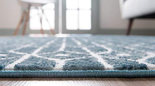 Rugs.com Lattice Trellis Collection Rug – 7' x 10' Blue Low-Pile Rug Perfect for Living Rooms, Large Dining Rooms, Open Floorplans