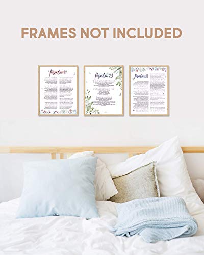 Psalm 23, Psalm 91, Psalm139 Wall Art Prints - Set of 3 Posters - ESV Bible Page Verse Wall Decor - 8x10 - Unframed