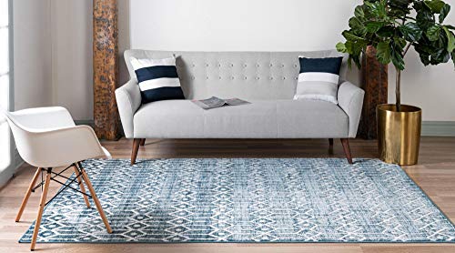 Rugs.com Lattice Trellis Collection Rug – 7' x 10' Blue Low-Pile Rug Perfect for Living Rooms, Large Dining Rooms, Open Floorplans