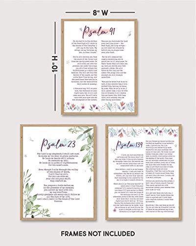Psalm 23, Psalm 91, Psalm139 Wall Art Prints - Set of 3 Posters - ESV Bible Page Verse Wall Decor - 8x10 - Unframed