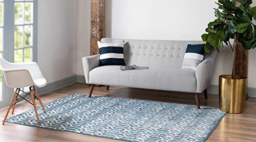 Rugs.com Lattice Trellis Collection Rug – 7' x 10' Blue Low-Pile Rug Perfect for Living Rooms, Large Dining Rooms, Open Floorplans