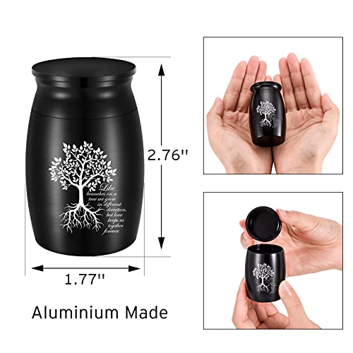 Small Urn for Ashes 3 Inches Mini Tree of Life Aluminum Urn for Human Ashes Cremation Funeral Ash Holder - Like Branches on a Tree we Grow in Different Direction,but Love Keeps us Together Forever