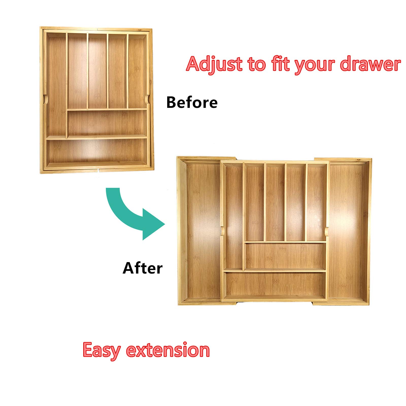 YCOCO Expandable Bamboo Kitchen Drawer Organizer,Utensil Drawer Organizer,Large silverware organizer,Drawer Dividers for flatware,Fit Kitchen Utensil and Cutlery,7-9 Slot