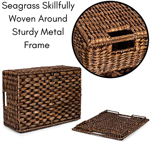 BIRDROCK HOME Seagrass Floor Baskets with Lids - Set of 3 - Brown Wash - Hand Woven Container for Blankets Pillows - Sturdy Metal Frame - Organization - Storage