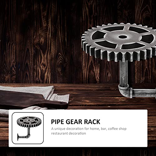 YARNOW Wall Mounted Floating Shelf Steampunk Industrial Metal Pipe Rack with Gear Design Wood Shelf Vintage Bracket