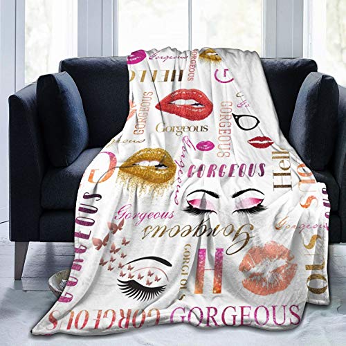 Partrest Throw Blanket Hello Red Gorgeous Lips Glasses Eyelash Soft Fleece Blankets Cozy Microfiber Blankets 80"X60" Outdoor Blanket All Season Flannel Blanket Funny Bed Blanket for Kids Adults