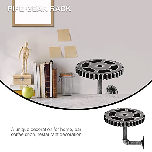 YARNOW Wall Mounted Floating Shelf Steampunk Industrial Metal Pipe Rack with Gear Design Wood Shelf Vintage Bracket